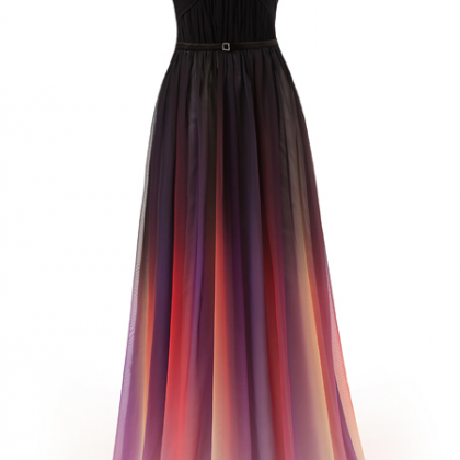 Gradient Strapless Floor Length Chiffon Pleated Evening Dress, Prom ...