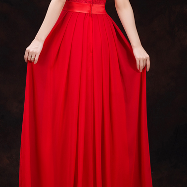 Cap Sleeves Lace Chiffon Red Floor Length Zipper Back Party Dress on Luulla