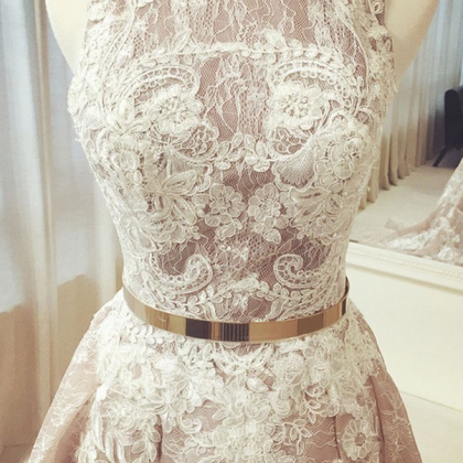 Beautiful Round Neck Lace Long Sleeveless Prom Dress on Luulla