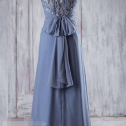 Steel Blue Chiffon Prom Dress Bridesmaid Dress, Sweetheart Illusion ...