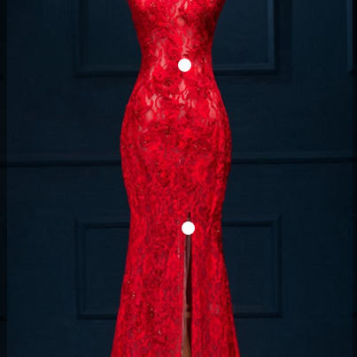 Red Sleeveless Fishtail Party Dress, Ball Gown on Luulla