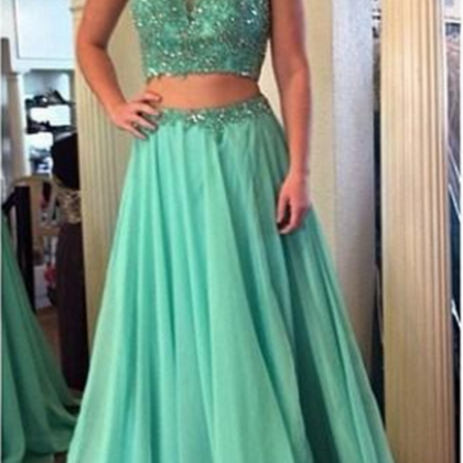 Custom Two 2 Pieces Prom Dresses, Long Prom Dress, Prom Dress, Chiffon ...
