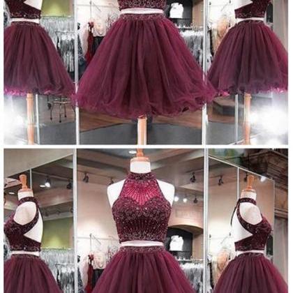 2 Pieces Beaded Homecoming Dress Short A-line Two Piece Graduation ...
