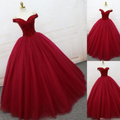 Red Ball Gown Prom Dress, Elegant Off Shoulder Prom Dress, Long Evening ...