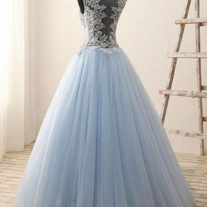 Bule Tulle Prom Dresses Long, A-line Prom Dresses,party Dresses,long ...