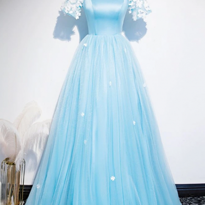 Prom Dresses,tulle Satin Short Sleeve Long Senior Prom Dress, Formal ...