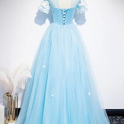 Prom Dresses,tulle Satin Short Sleeve Long Senior Prom Dress, Formal ...