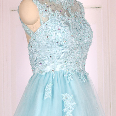 Sleeveless A-line Short Tulle Homecoming Dress With Lace Appliques on ...