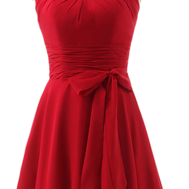 Red Halter Bridesmaid Dresses, Short Chiffon Bridesmaid Dress With A ...