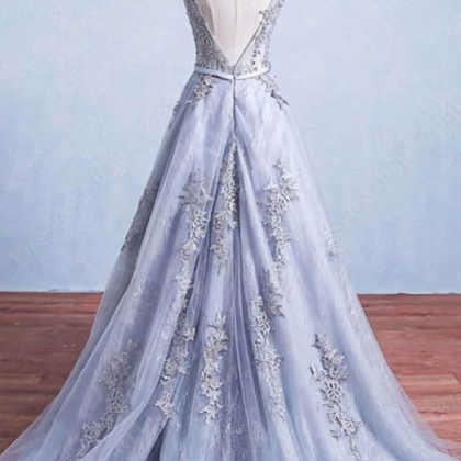 Elegant A-Line Round Neck Tulle Formal Prom Dress, Beautiful Long Prom ...
