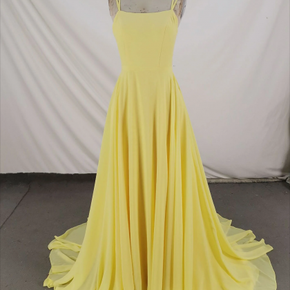 Long Prom Dress ,simple Yellow Chiffon Long Prom Dress Yellow Evening ...