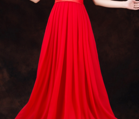 Cap Sleeves Lace Chiffon Red Floor Length Zipper Back Party Dress on Luulla