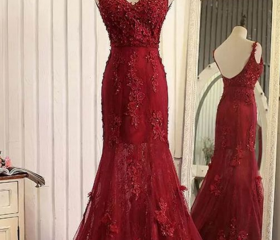 Sweetheart Red Applique Prom Dress With Open Back on Luulla