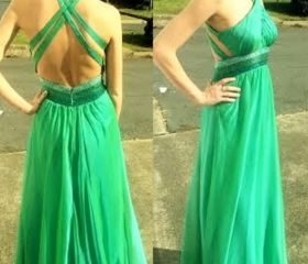 Open Back Prom Dress,beaded Party Dress,green Evening Dress,party ...