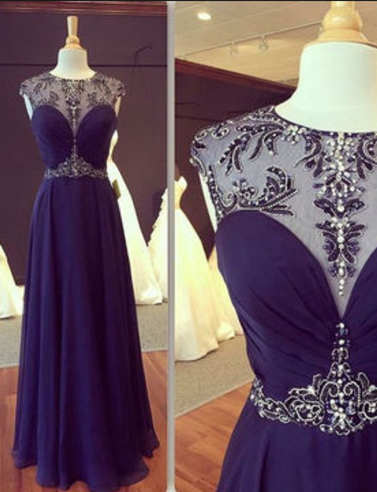 Crew Neckline Beading A-line Chiffon Prom Dresses 2017 on Luulla