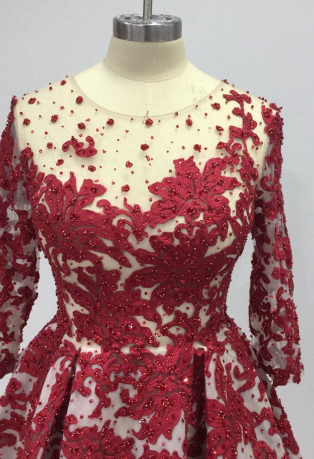 Robe De Soiree Violet Lace Short Evening Dresses Embroidery With Beaded ...