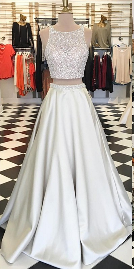 Jewel Crystals Two Piece Formal Evening Dress A-line Sleeveless ...