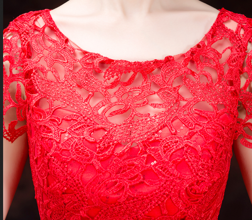 Cap Sleeves Lace Chiffon Red Floor Length Zipper Back Party Dress on Luulla