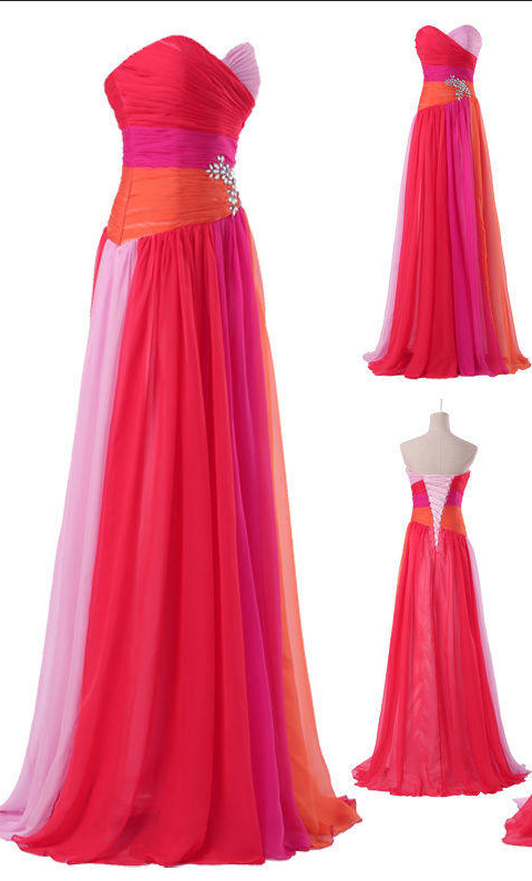 Elegant Multicolor Chiffon Prom Dress,a Line Floor Length Long Evening ...