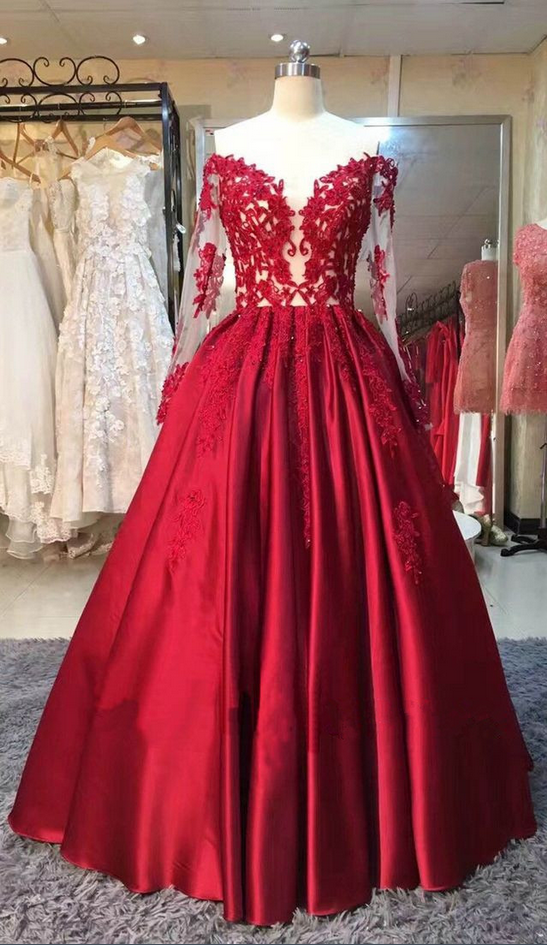 Long Sleeves Red Ball Gown on Luulla