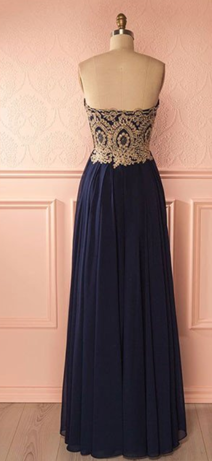 Navy Long Chiffon Prom Dress With Appliques on Luulla