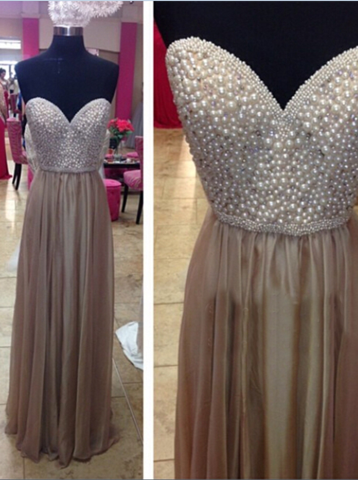 Long Chiffon Prom Dress With Pearls Beads on Luulla