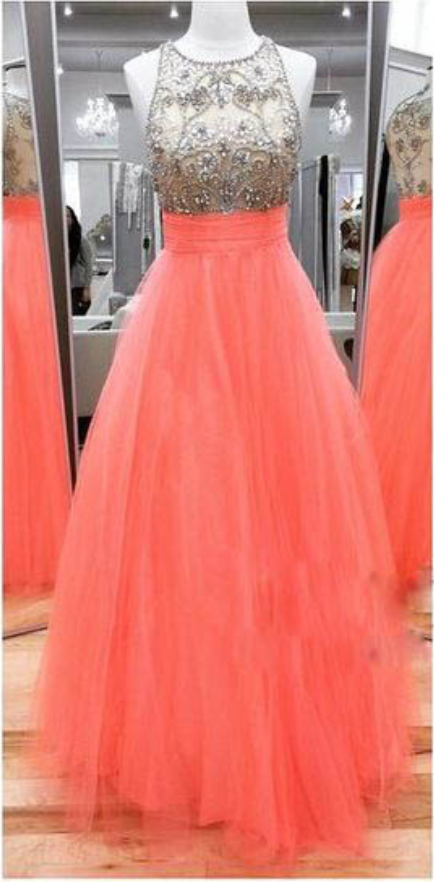 Coral Prom Dress With Beaded Bodice on Luulla