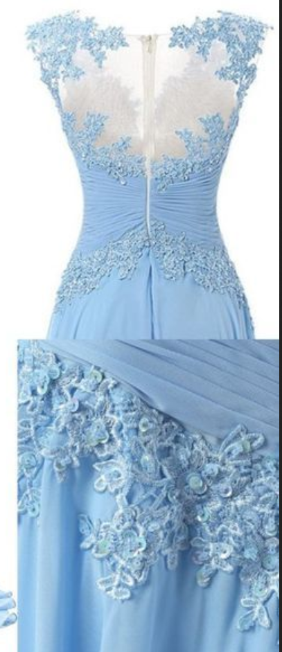 Blue Long Chiffon Formal Occasion Dress With Illusion Back on Luulla