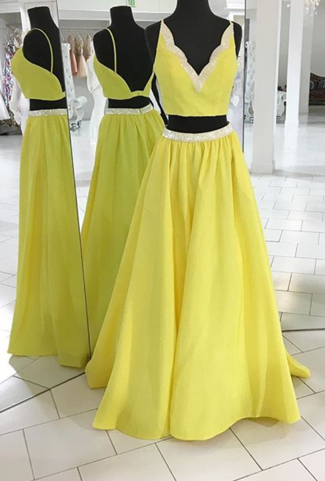 Sun Yellow 2 Pieces Prom Dress on Luulla