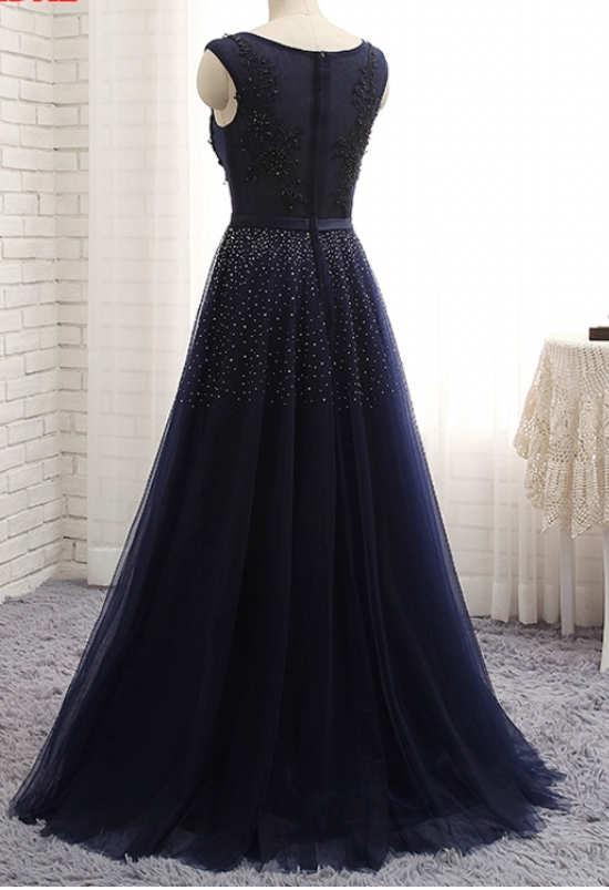A Dark Blue Dress Evening Party A Chiffon Beauty Beaded Formal Dress ...