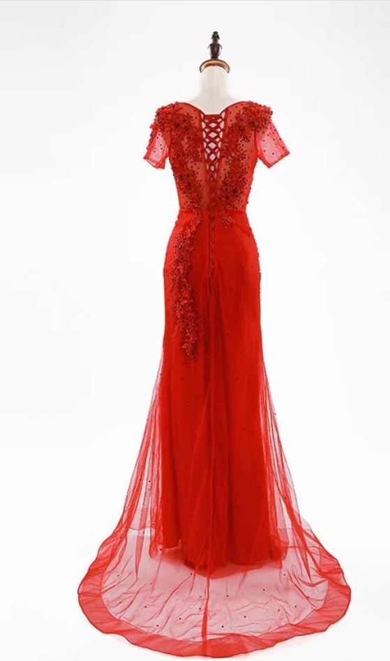 A Single Red Dress! Mermaid Long Appliques Evening Dress Formal Party ...