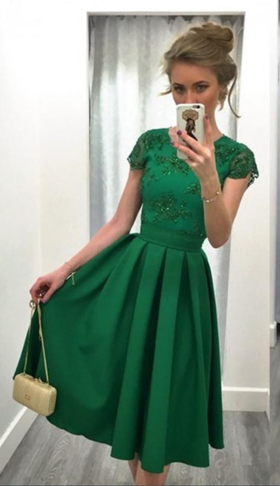 A-line Cap Sleeve Lace Party Dress In Green Prom Evening Dress on Luulla