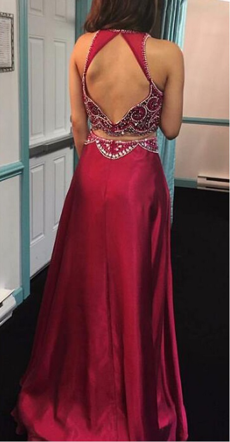 Beaded Pattern Prom Dress, Two Piece Prom Dress, Long Evening Gown on ...