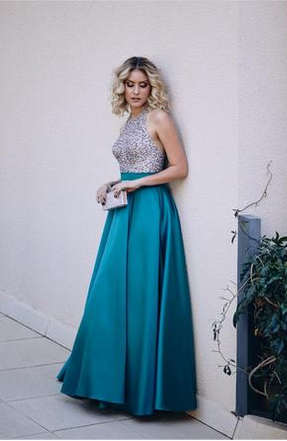Satin Prom Evening Dress,beaded Sequins Prom Dress ,open Back Prom ...