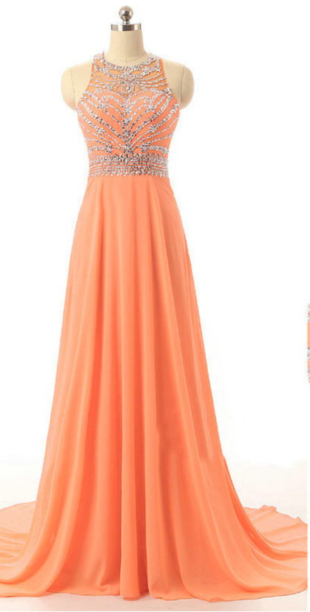 Orange Prom Dresses Long Elegant Chiffon Party Evening Dress Robe De ...