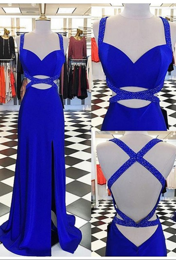 Sexy Straps Floor-length Split Front Criss-cross Straps Royal Blue ...