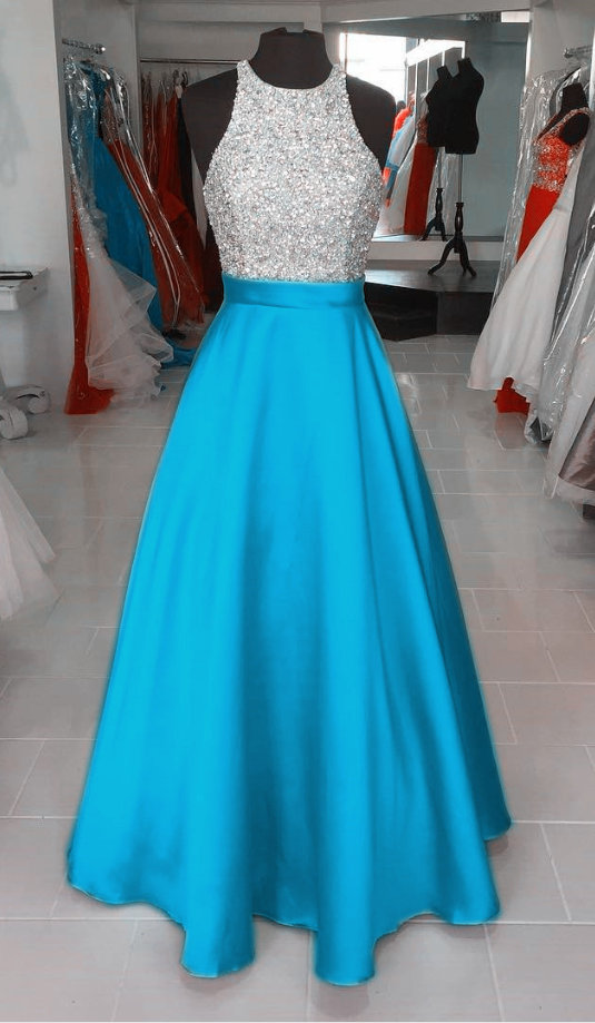 Turquoise Blue Prom Dresses,long Evening Dresses,shinning Beading ...
