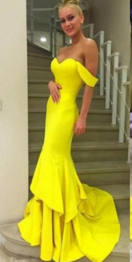 Yellow Mermaid Prom Dresses,satin Prom Dresses,mermaid Evening Dresses ...