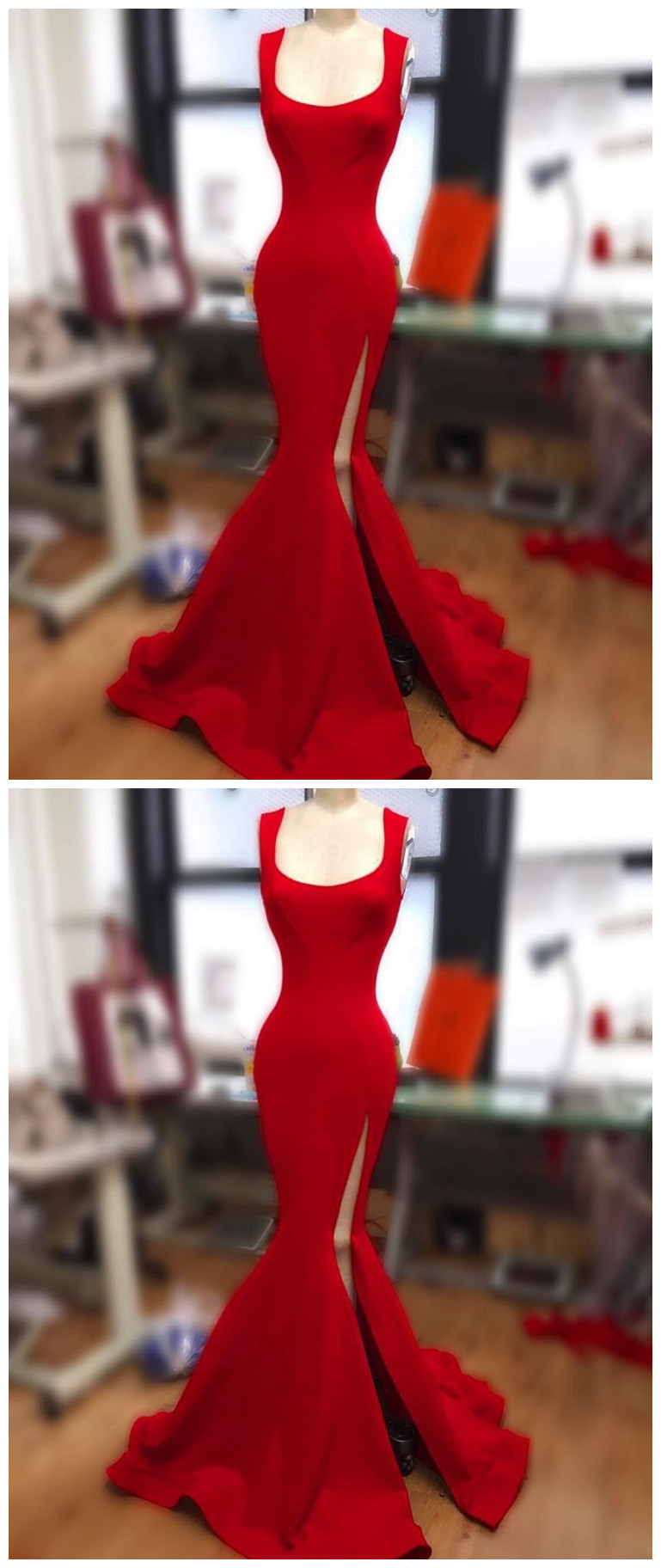 Long Red Jersey Prom Dress,elegant Formal Dress,slit Prom Dress,red ...