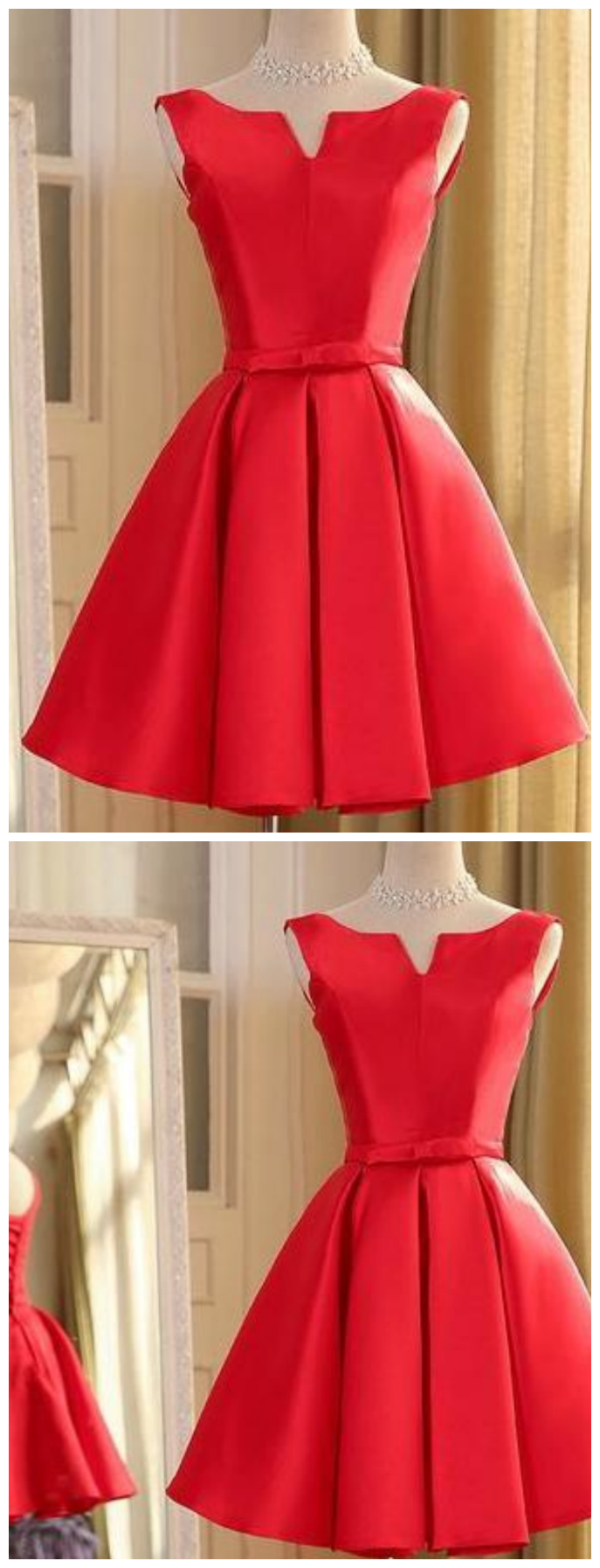 Red Sleeveless A Line Short Homecoming Dresses,satin Cocktail Dresses ...