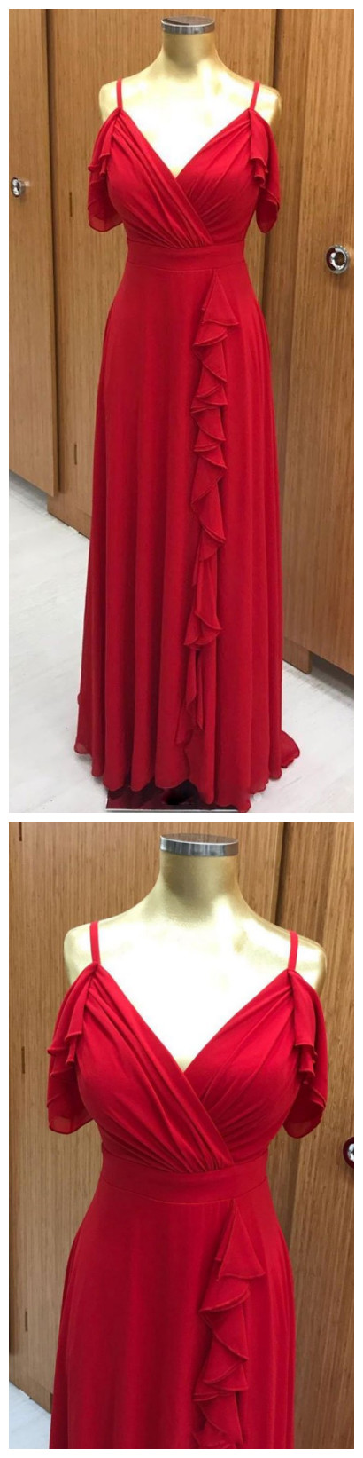 Red Chiffon Long Prom Dress, Red Chiffon Evening Dress on Luulla