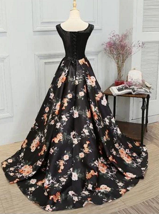 Black Floral Prom Gown, Prom Dress , Party Dresses on Luulla