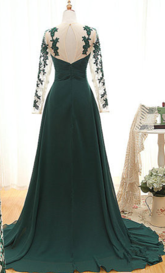 Green Prom Dresses,long Lace Sleeves Prom Dress 2016, Lace Prom Dresses ...