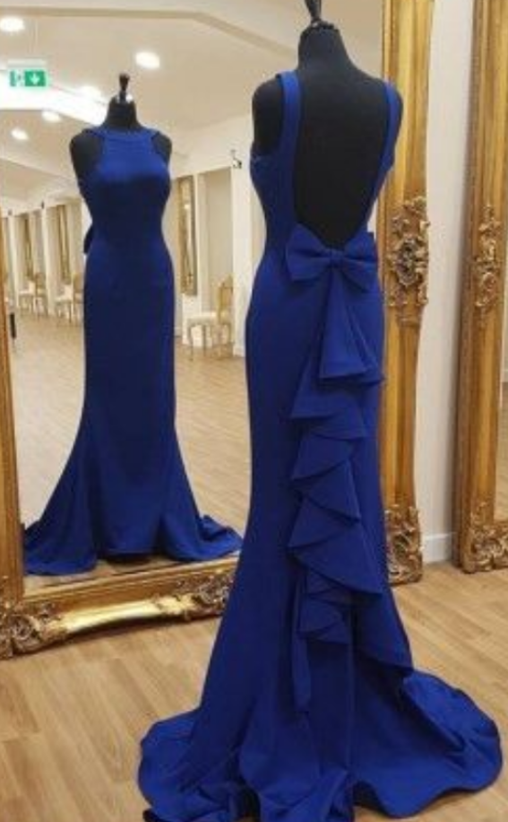 Elegant Backless Mermaid Jersey Ruffles Prom Dress, Popular Prom ...