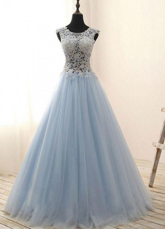 Bule Tulle Prom Dresses Long, A-line Prom Dresses,party Dresses,long ...