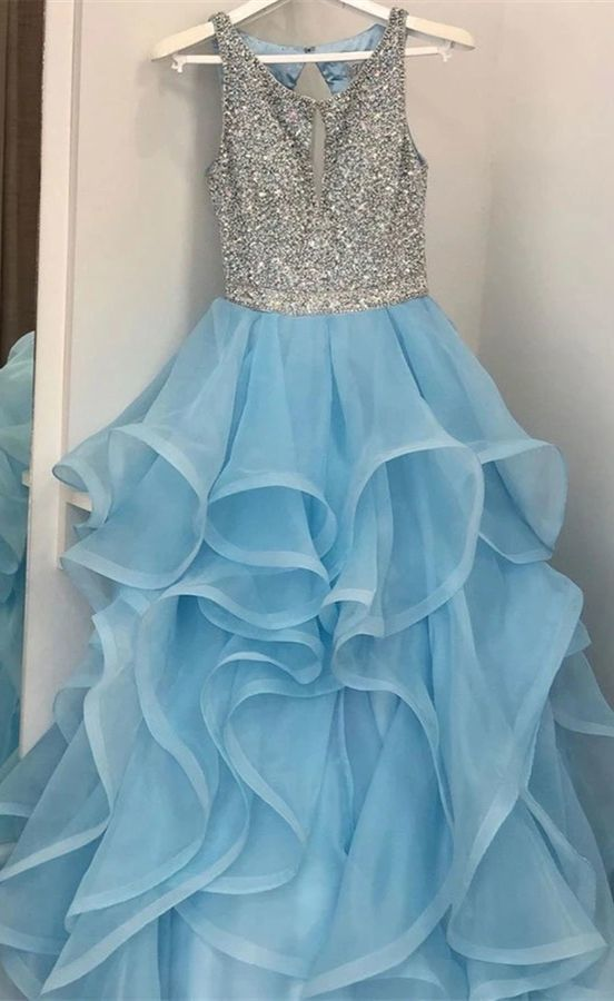 Spark Queen Blue Prom Dresses, Ruffled Blue Prom Dresses, Long Blue ...