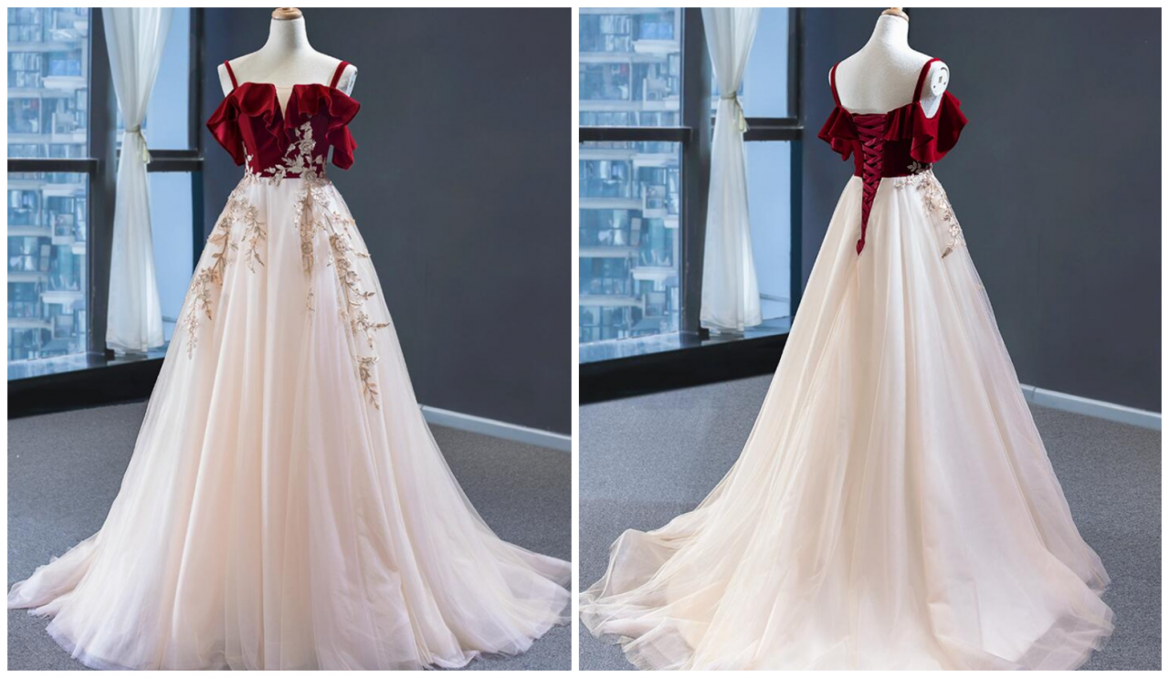 Gorgeous Velvet With Ivory Tulle Straps Long Party Dress, Wedding Party ...