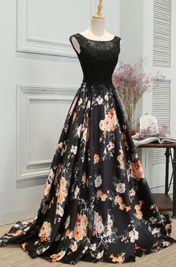 Stylish Prom Dress,a Line Prom Dresses,long Prom Dress,floral Printed ...