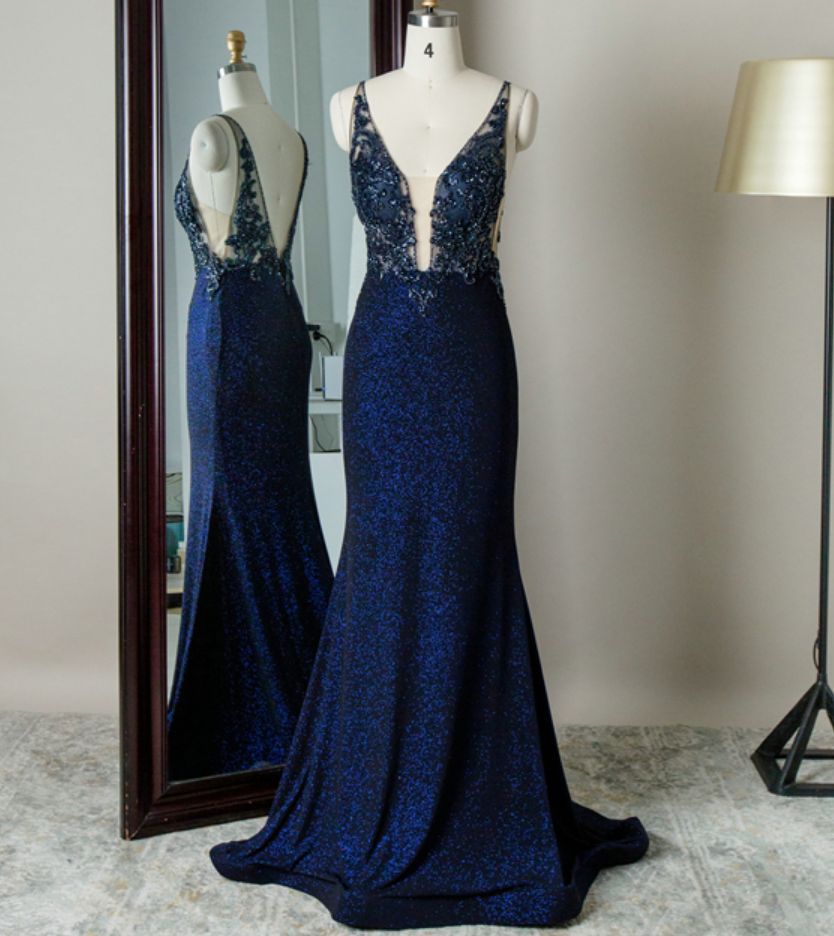 Prom Dresses, Long Glitter Rhinestone Translucent Evening Prom Dress on ...