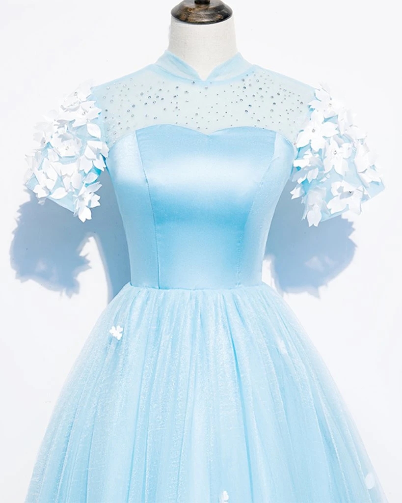 Prom Dresses,tulle Satin Short Sleeve Long Senior Prom Dress, Formal ...